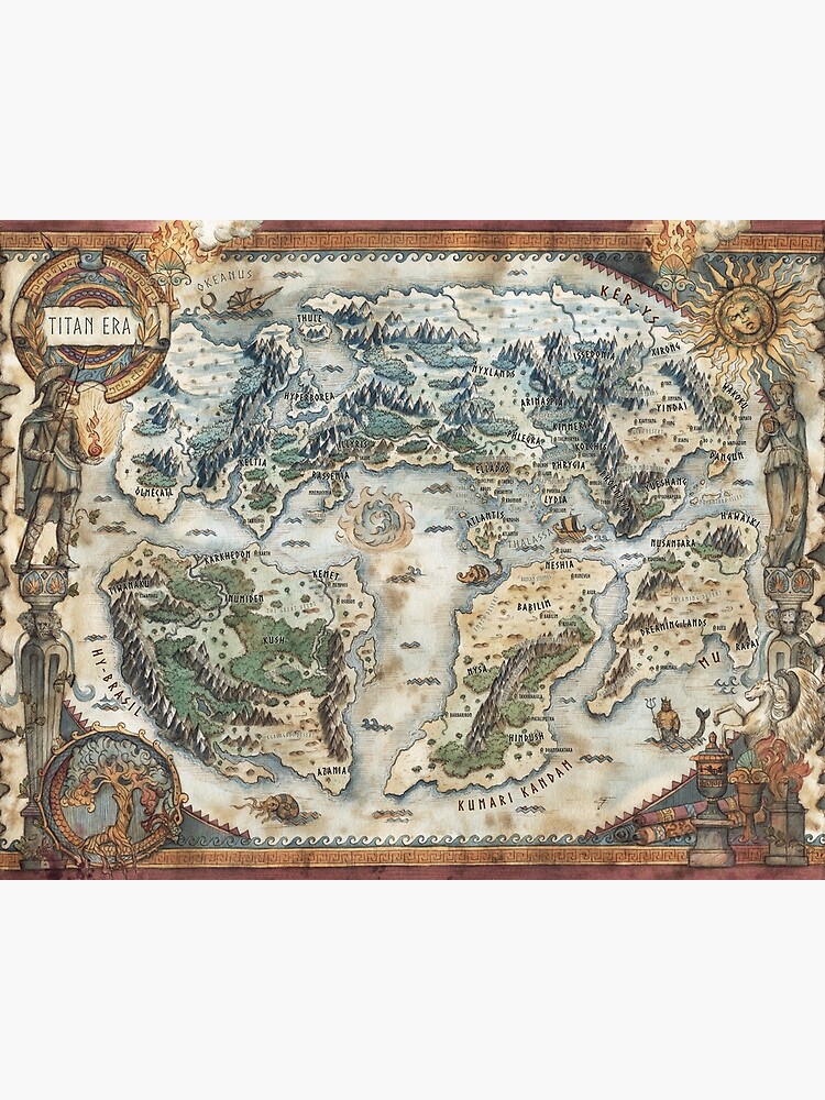 Lámina fotográfica «Mapa de la Tierra de la Era de los Titanes (Tapiz ...