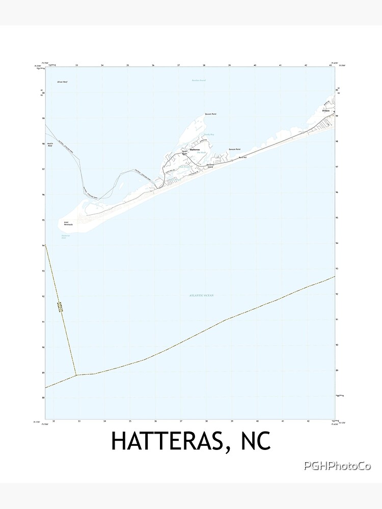 Lámina fotográfica «Hatteras, NC Mapa topográfico limpio» de PGHPhotoCo ...