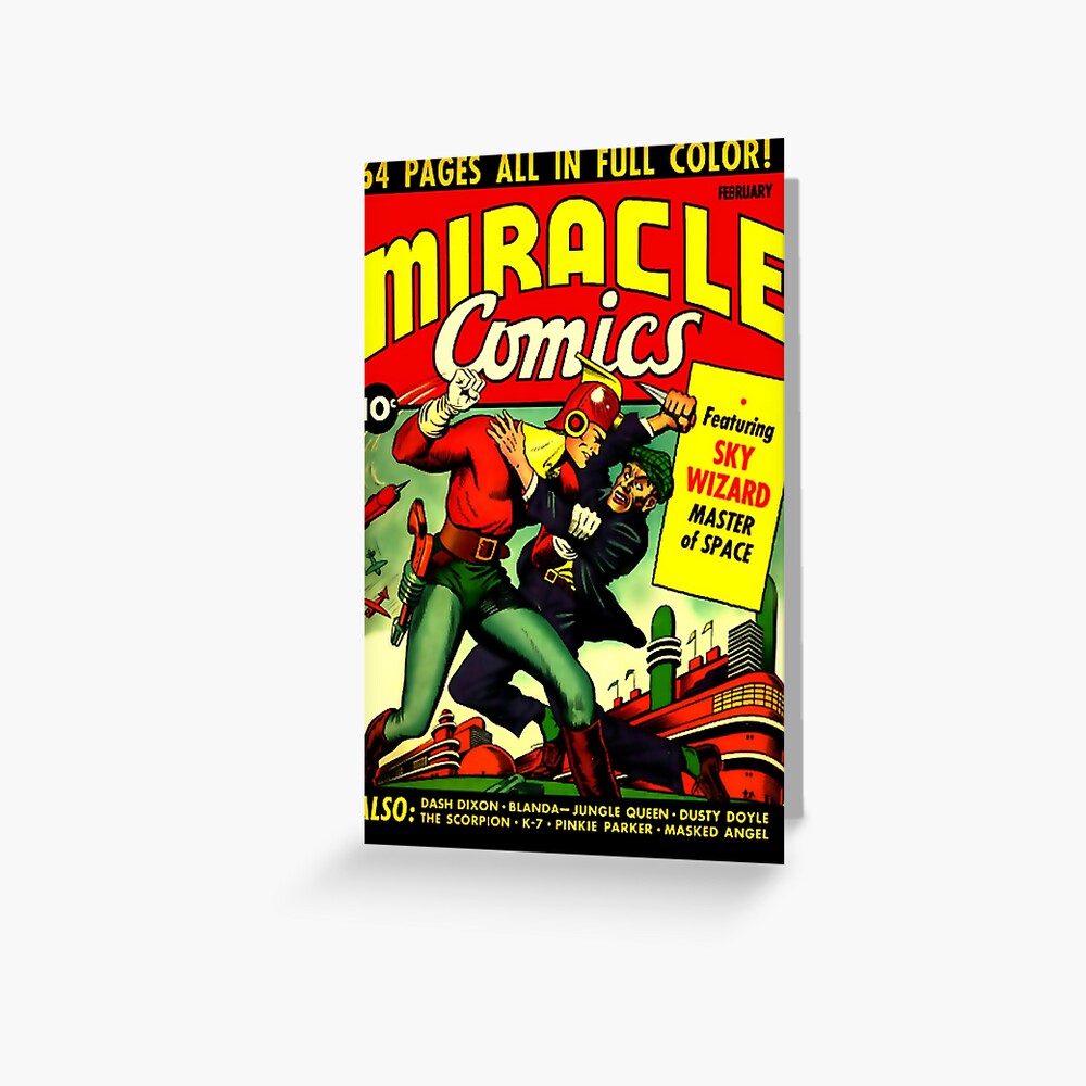 RETRO Golden Age Comic Book Cover Miracle Comics Greeting Card By retro-golden-age-comic-book-cover-miracle-comics-greeting-card-by