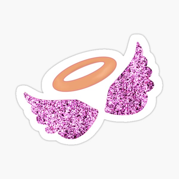 "Pink Glittery Angel Wings & Halo" Sticker for Sale by taylortrz ...