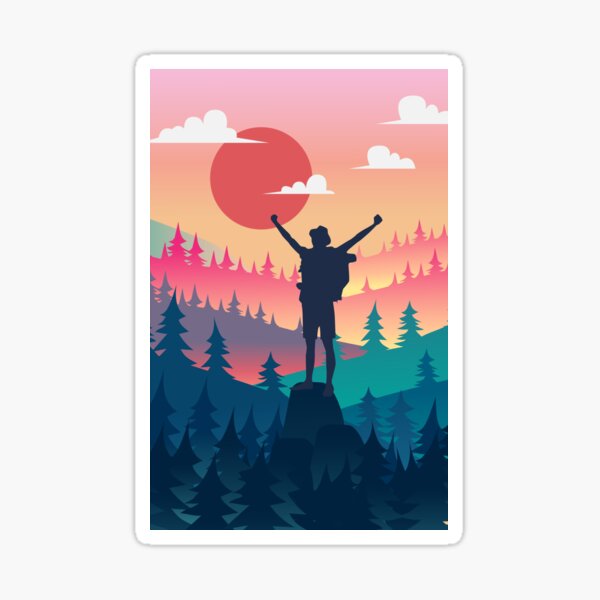 "Forrest Hiking Mountaineer Reaching The Summit" Sticker by ...
