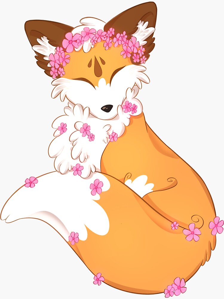 "Pink Flower Fox" Sticker by averiillustrate | Redbubble
