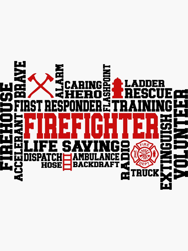 "Firefighter T-Shirt, Firefighter Words Art, Fireman Gift, Fire ...