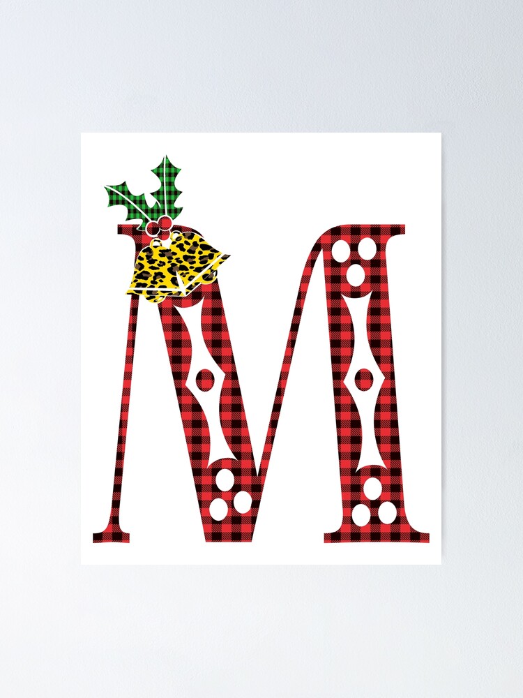 "Alphabet Letter M, Leopard Buffalo Plaid Christmas Design" Poster for ...