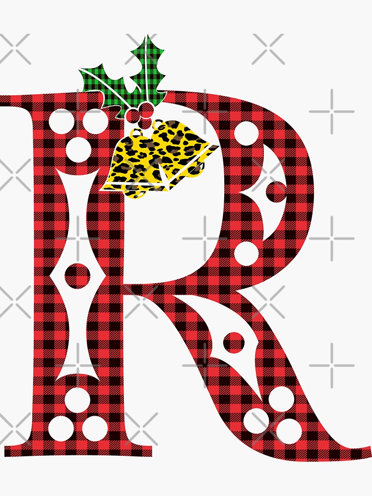 "Alphabet Letter R, Leopard Buffalo Plaid Christmas Design" Sticker for ...