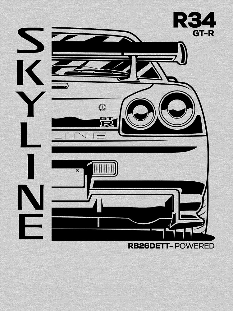 "Nissan Skyline R34 GT-R silhouette" T-shirt for Sale by -GrandeArt ...