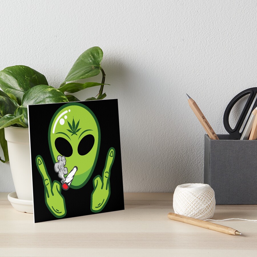 "Green Alien Smoking With Middle Fingers Up" Art Board Print by ...