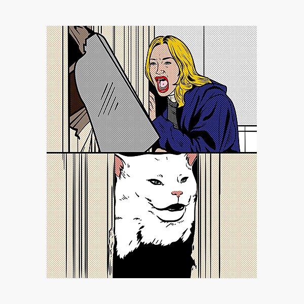 "Woman Yelling at Cat Meme Dinner Table Salad " Photographic Print by ...