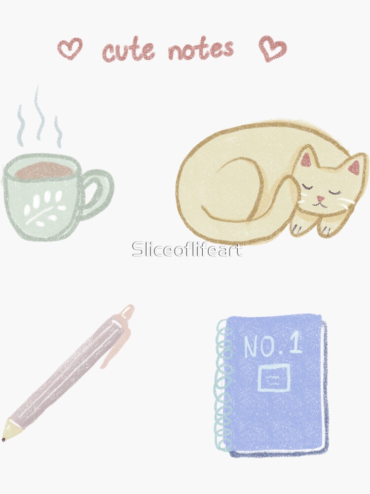 "Cute Drawn Note Themed" Sticker for Sale by Sliceoflifeart | Redbubble