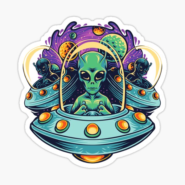 "Alien Spaceships - Sci-Fi" Sticker for Sale by Artcraft-Ink | Redbubble
