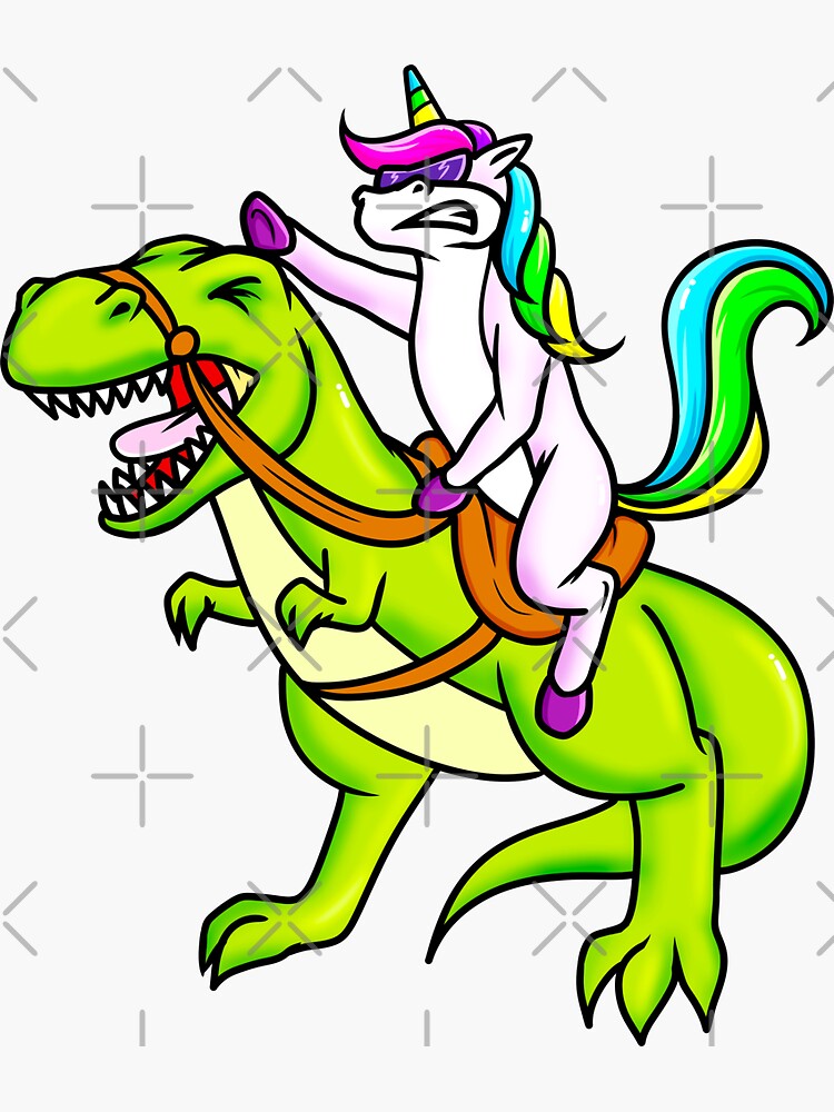 "Unicorn Riding T-Rex Dinosaur" Sticker for Sale by jijithedesigner ...