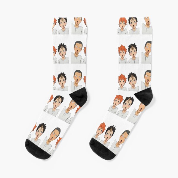 "haikyuu hinata nishinoya tanaka surprised meme" Socks by NamG7 | Redbubble