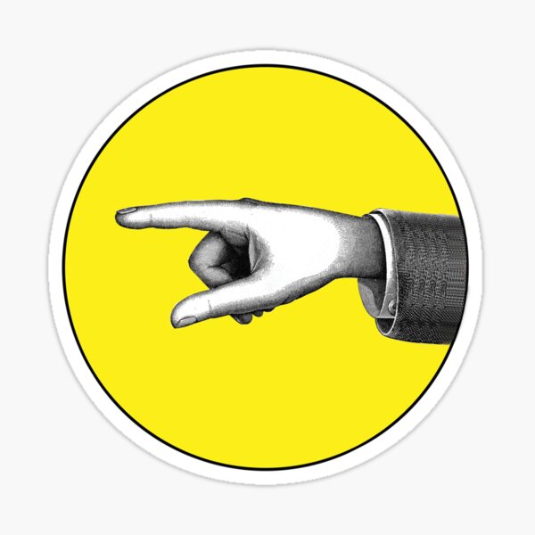 "Pointing finger on yellow background round frame" Sticker by diziart ...