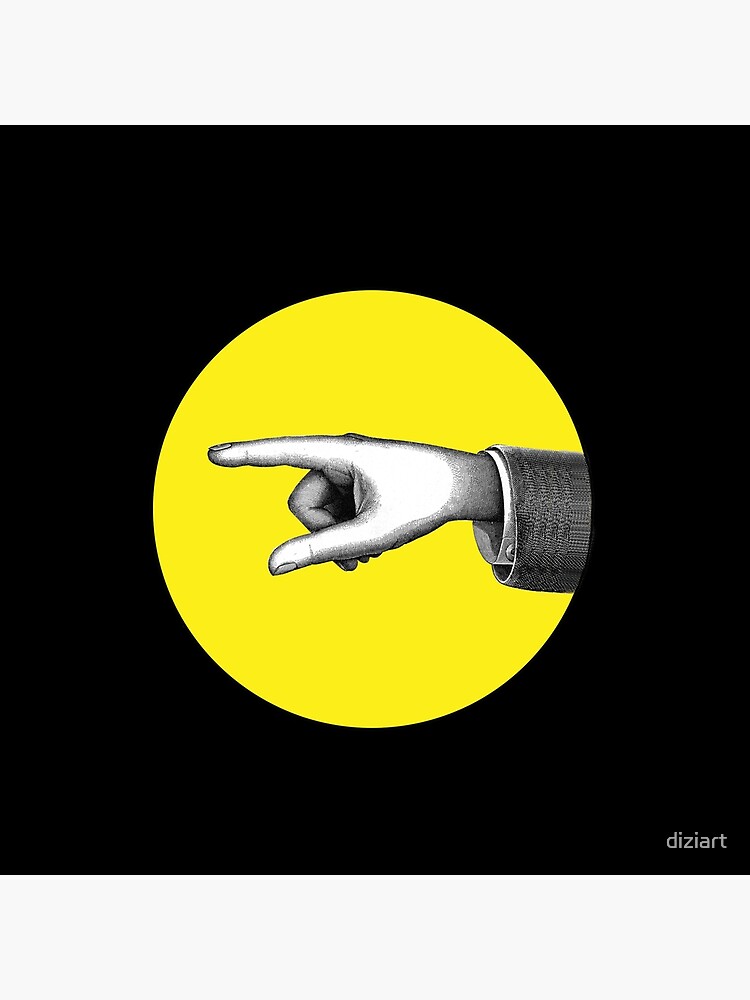 "Pointing finger on yellow background round frame" Poster by diziart ...