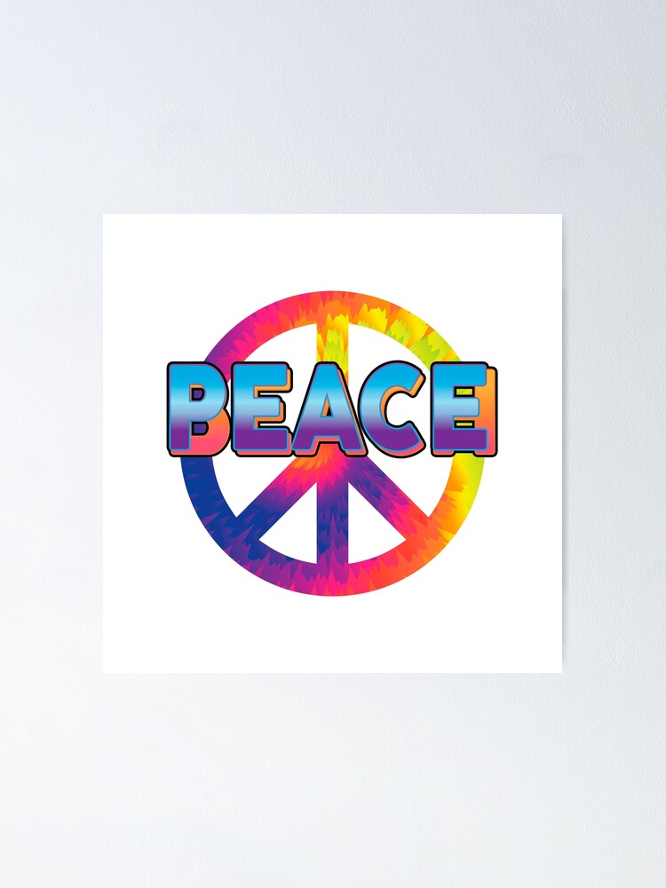 "Vibrant Tai Dai Peace Sign with Words Peace and Beach on Transparent ...