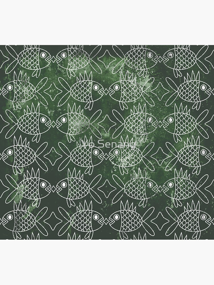 "Indonesian batik, fish pattern, Green" Sticker by yolan | Redbubble