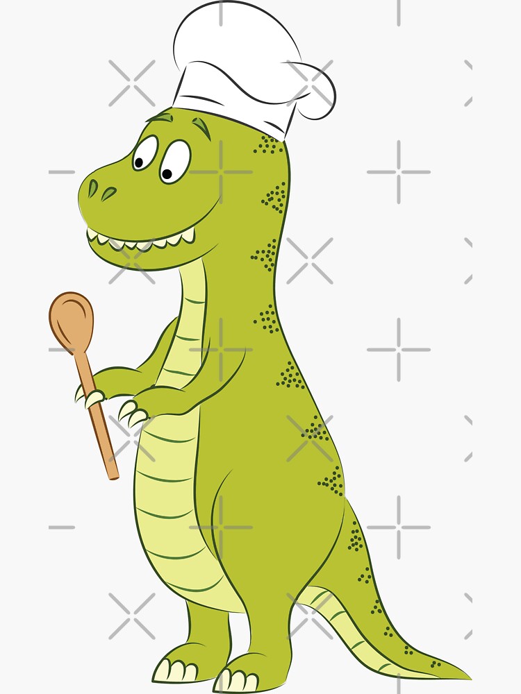 "Cute cooking chef t-rex dinosaur illustration " Sticker by ...