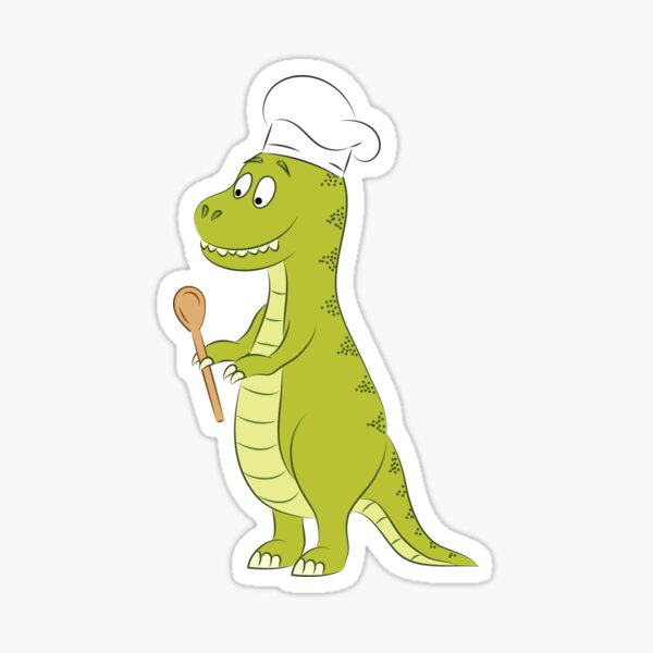 "Cute cooking chef t-rex dinosaur illustration " Sticker by ...