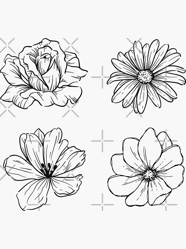 "Black N White Flowers Sticker Pack" Sticker by LuluMei | Redbubble