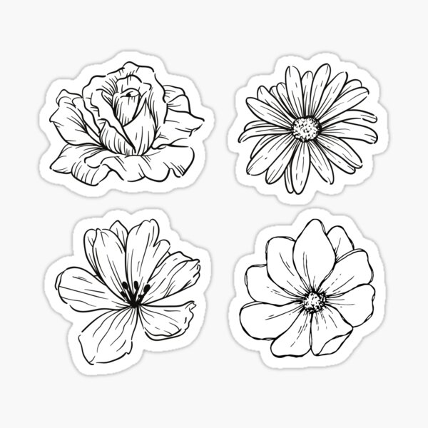 "Black N White Flowers Sticker Pack" Sticker by LuluMei | Redbubble