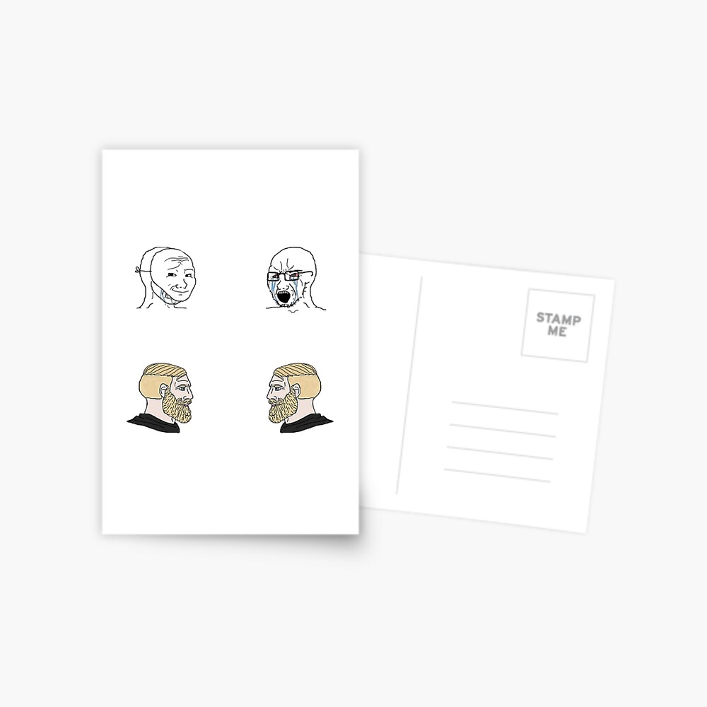 "Crying Wojak vs Yes Chad Pack" Postcard by putonmemes | Redbubble
