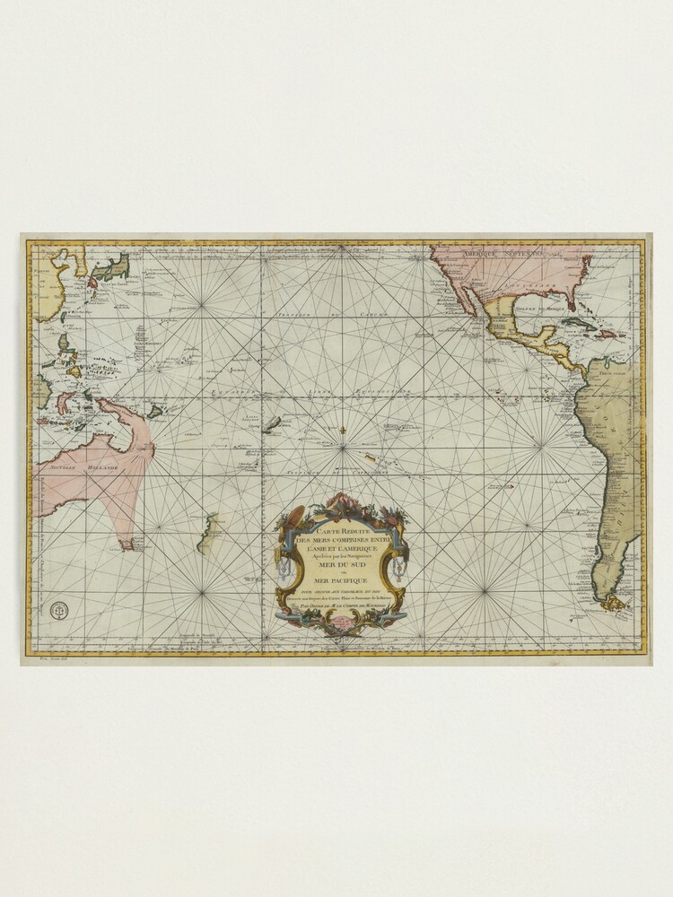 Lámina fotográfica «Mapa del Océano Pacífico, 1776 por Jacques Bellin ...