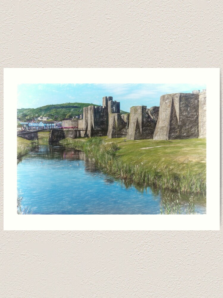 "The Ramparts of Caerphilly Castle Digital Sketch" Art Print for Sale ...