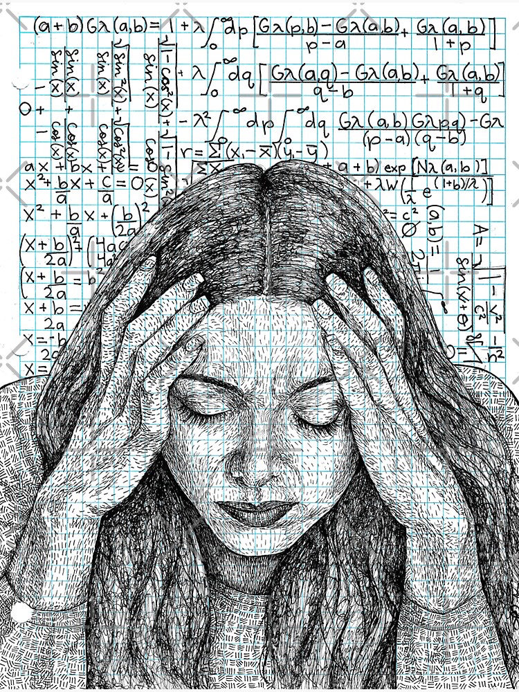 "Too Many (Math) Problems - Pen and Ink Drawing" Sticker for Sale by ...