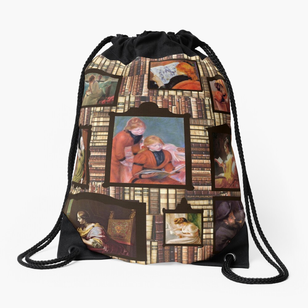 "The Art of Reading" Drawstring Bag for Sale by MAMMAJAMMA | Redbubble