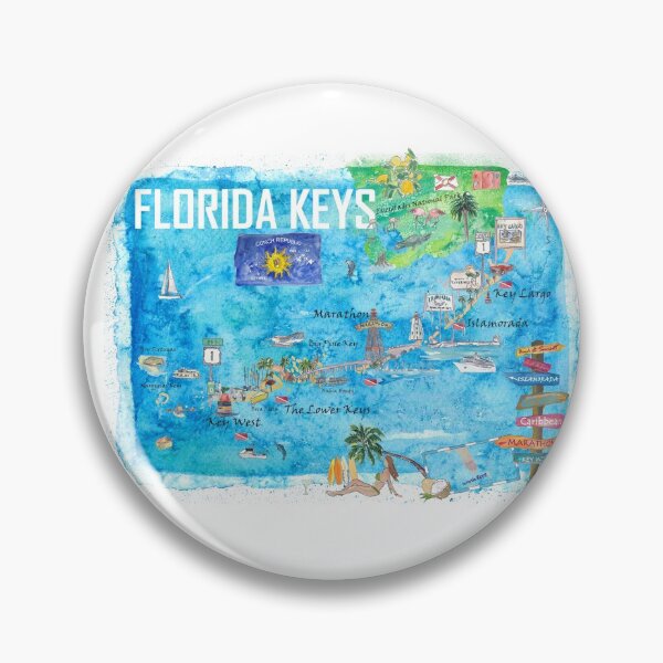 "Florida Keys Key West Marathon Key Largo Illustrated Travel Poster ...