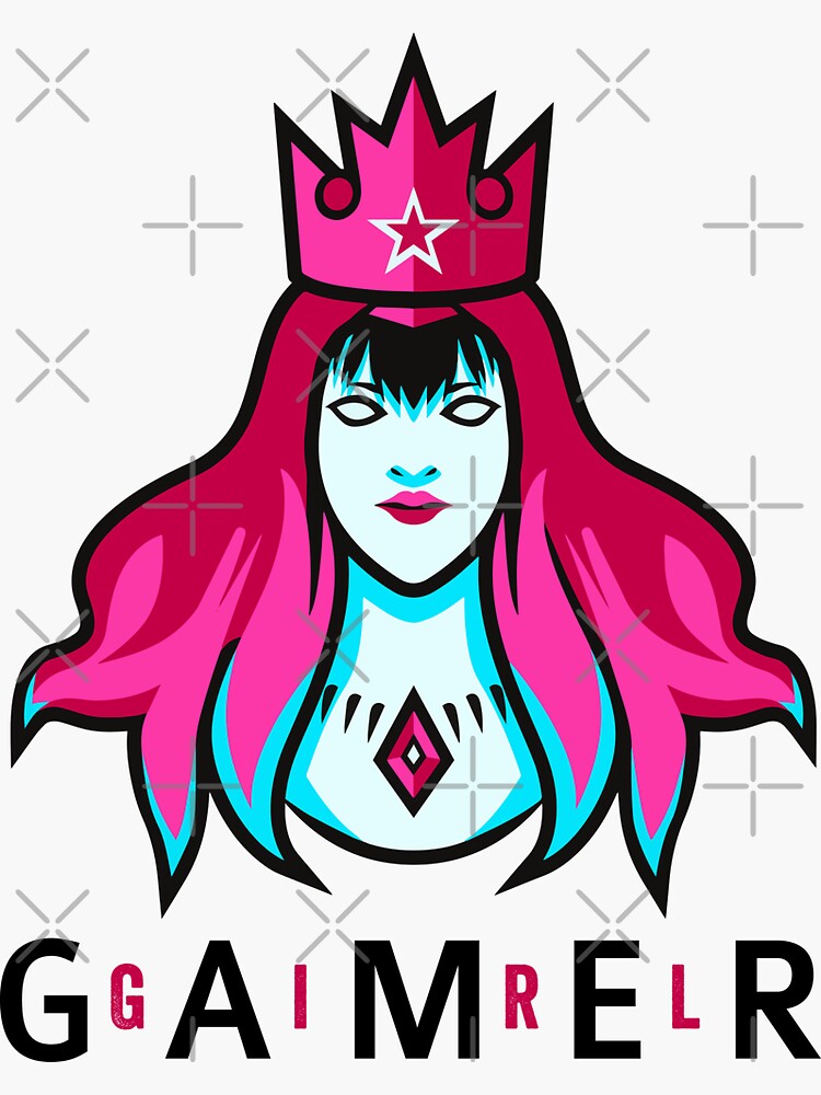 "gamer girl, crown gaming, game queen" Sticker by Ashi17 | Redbubble