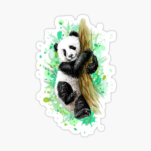 "Panda baby cub sitting on a tree" Sticker by Rachidsolution | Redbubble