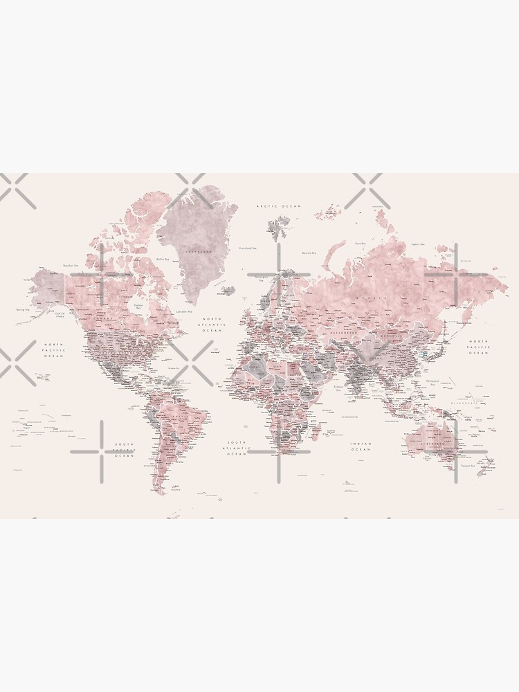 Lámina artística «Acuarela rosa polvoriento y crema mapa del mundo ...