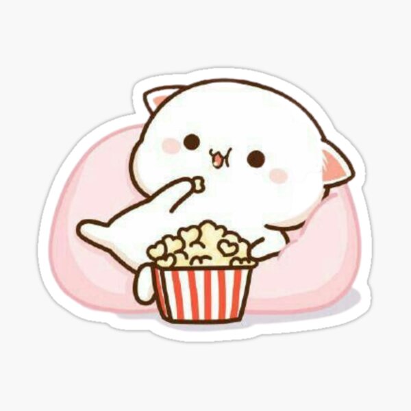 "Popcorn Mochi Milk Peach Cat " Sticker for Sale by WizardryArt | Redbubble