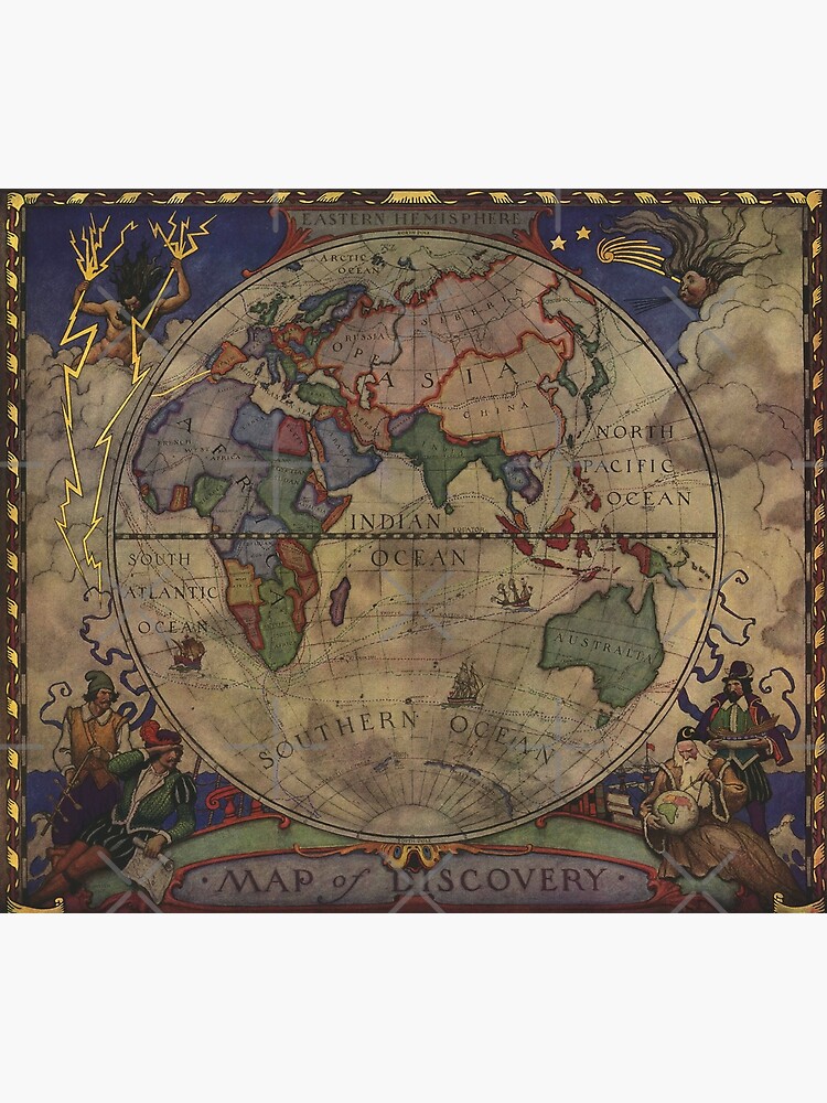 Vintage Map Of The World 1928 | Map of Discovery | Eastern Hemisphere ...
