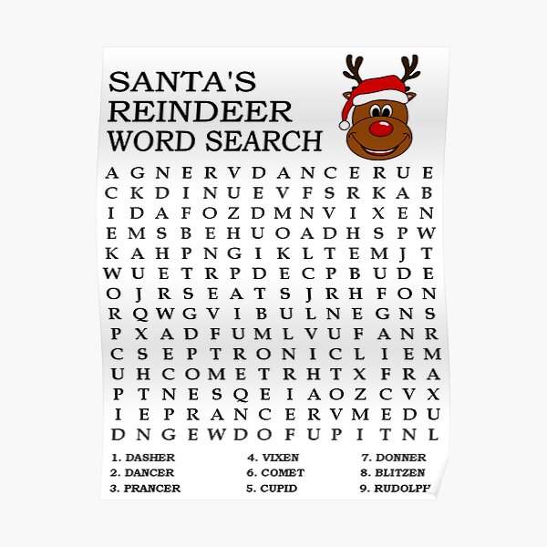 "Santa 'Reindeer Word Search." Poster for Sale by nekiem | Redbubble
