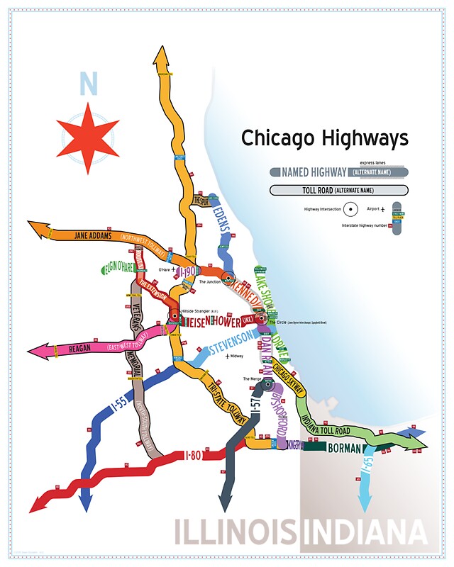 "Chicago Highway Names" Stickers by Dean Dunakin | Redbubble