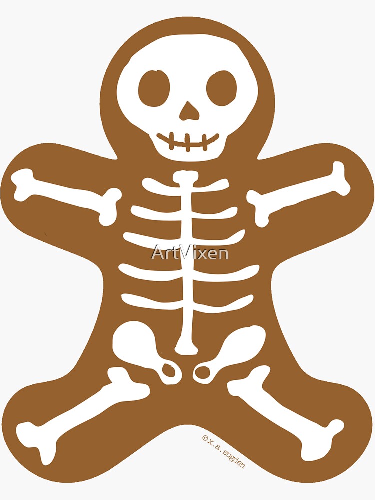 "Skeleton Gingerbread Man " Sticker for Sale by ArtVixen | Redbubble