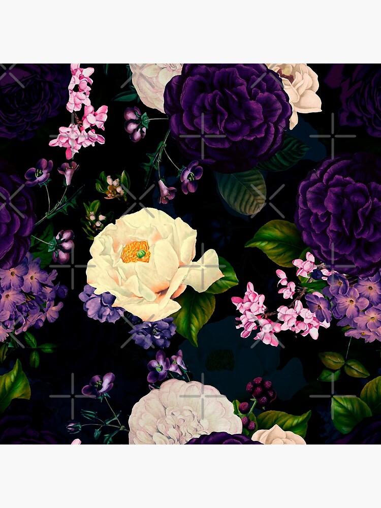 "Vintage Midnight Purple Botanical Roses Flower Garden" Poster by UtArt ...