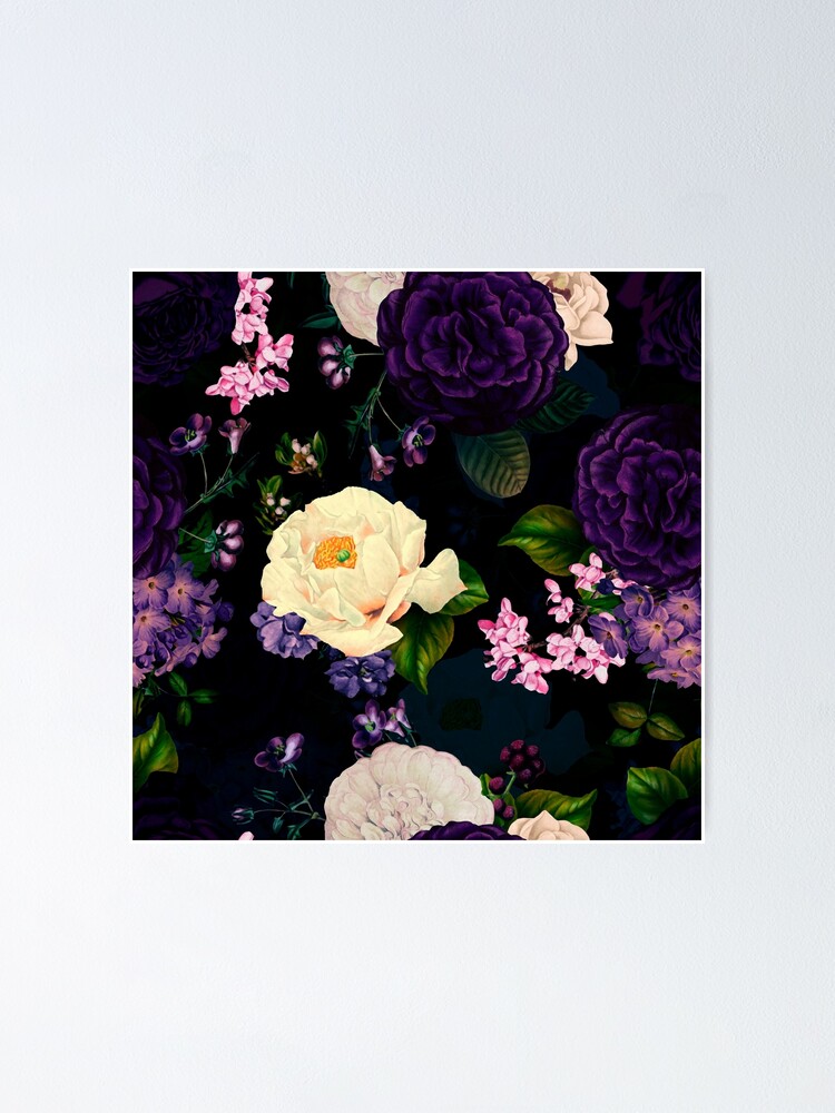 "Vintage Midnight Purple Botanical Roses Flower Garden" Poster by UtArt ...