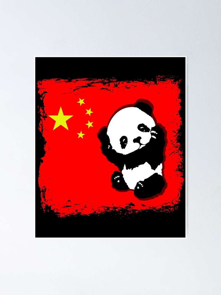 "A Cute Little Panda With A Chinese Flag Big Panda" Poster by ...