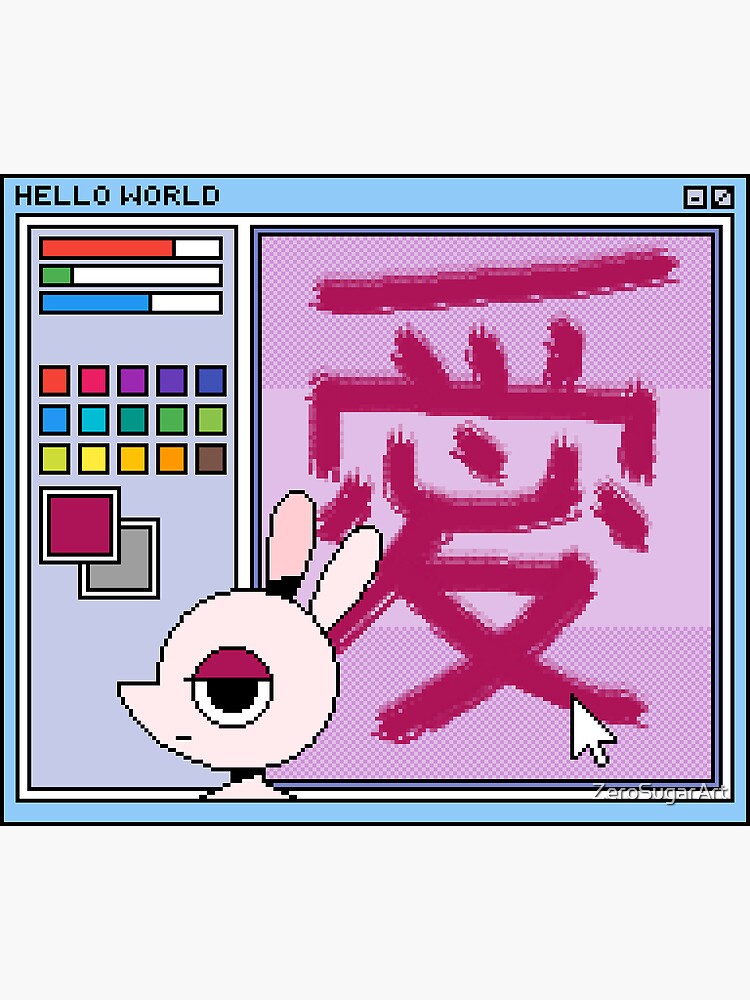 "Usagi-Chan "Hello World" Pixel Art" Sticker by ZeroSugarArt | Redbubble