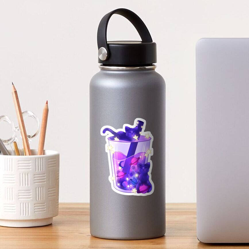 "Purple Galaxy Cats Boba Tea" Sticker for Sale by averiillustrate ...