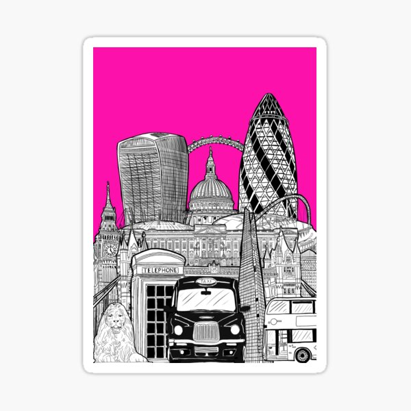 "London landmarks collage on bright pink" Sticker for Sale by FoxRoad ...