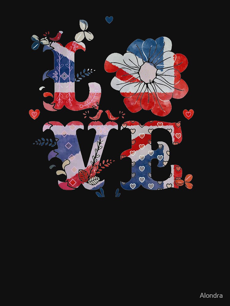 "Union Jack Love Typography Art" T-shirt by Alondra | Redbubble | love ...