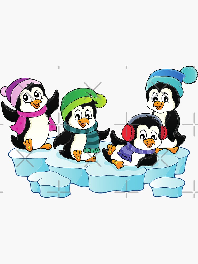 "Penguin Friends Enjoying Antarctica Winter Snow Sports" Sticker for ...