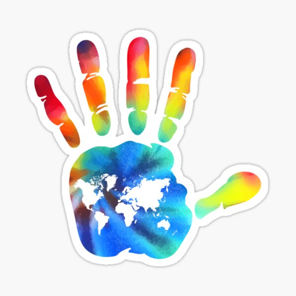 "World Map Handprint Tie Dye" Sticker by modamenta | Redbubble