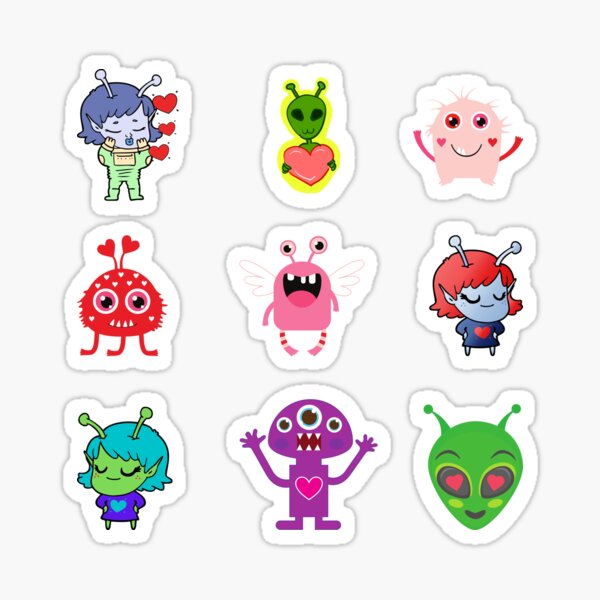 "Cute Tiny Aliens In Love Sticker Pack, Bee My Valentine 2021, I'm In ...