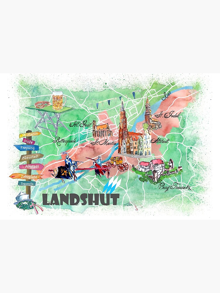 "Landshut Bavaria Illustrated Map with Main Roads Landmarks and ...