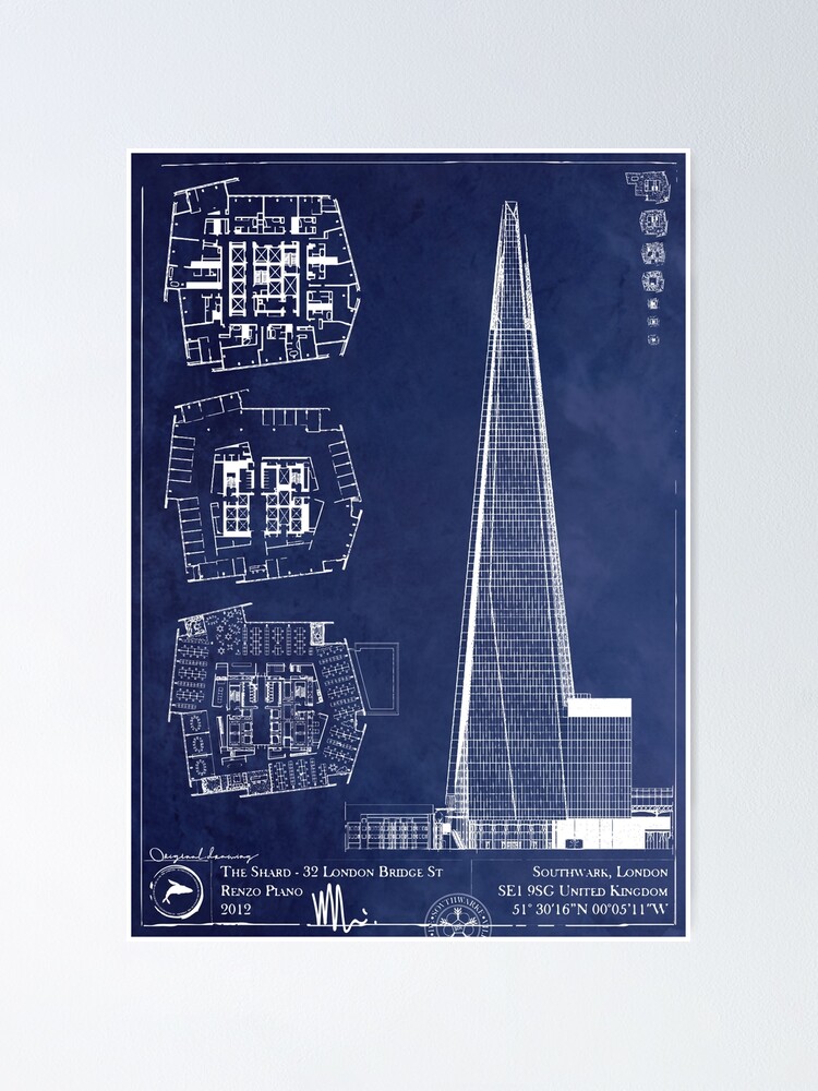 "The Shard Architecture Blueprint [A]" Poster for Sale by T44BluePrints ...